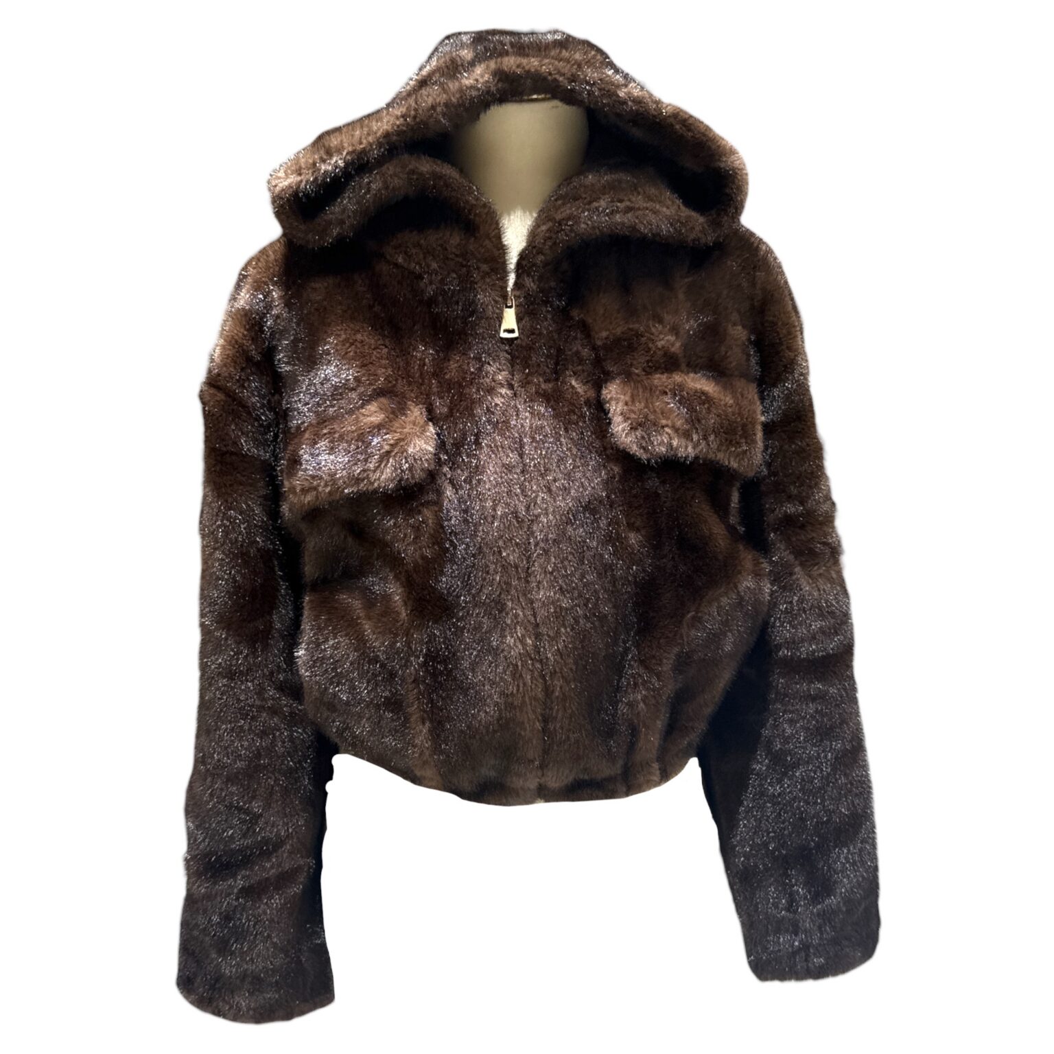 F252575 Cropped Faux Fur Hooded Jacket with Pockets M – Addystore.com